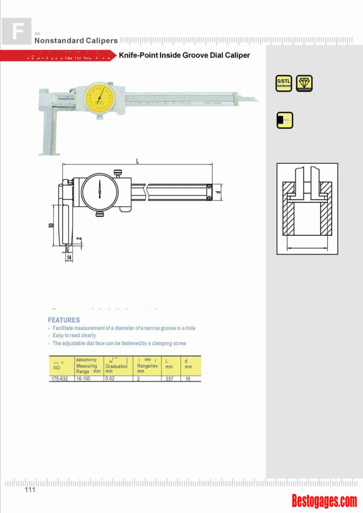 Knife-Point Inside Groove Dial Caliper - Bestogages
